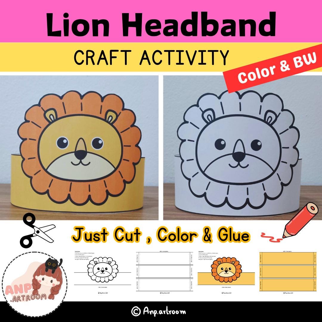 Lion Headband - Animal Paper Hat & Crown - DIY Coloring Activity ...
