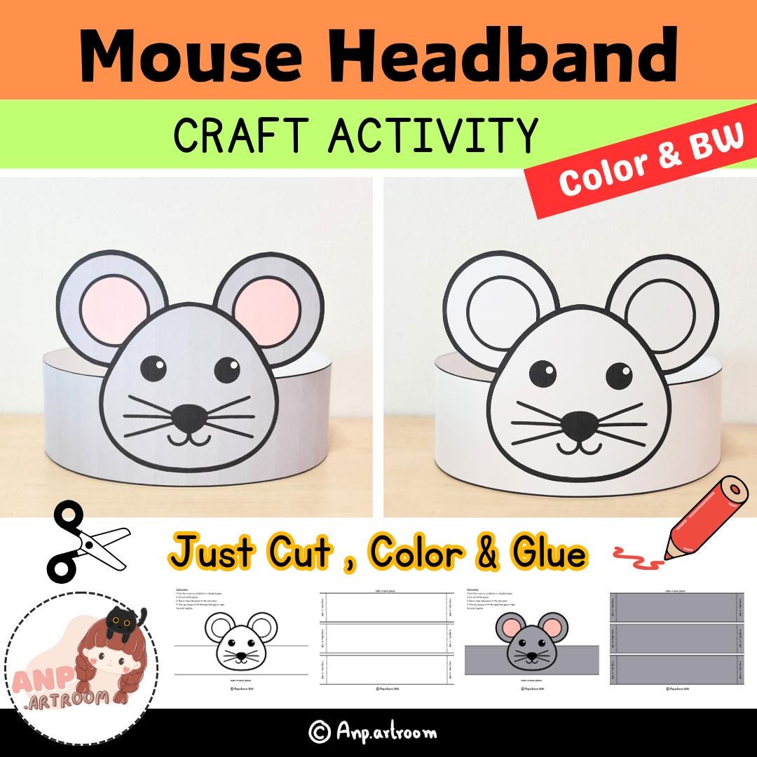 Mouse Headband - Animal Paper Hat & Crown - DIY Coloring Activity ...