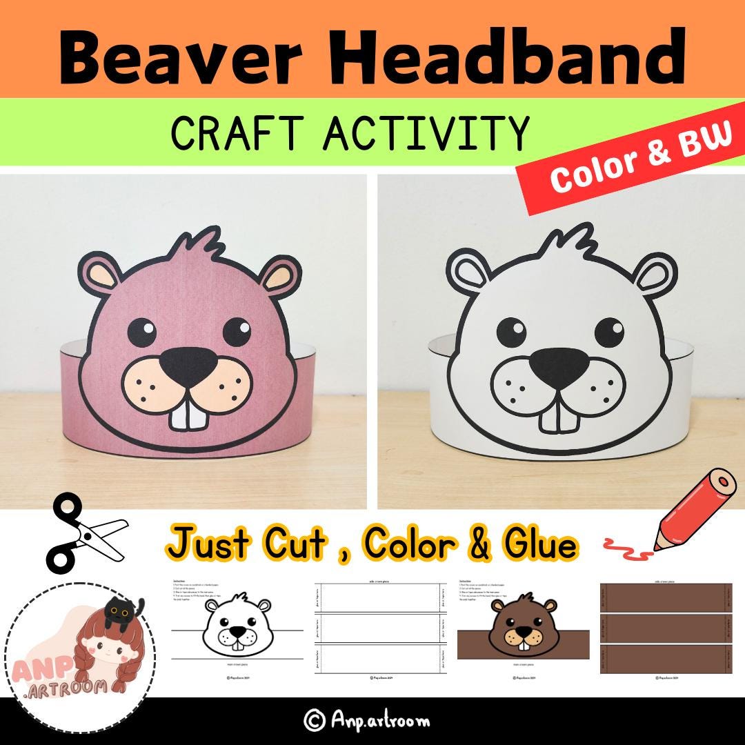 Beaver Headband - Animal Paper Hat & Crown - DIY Coloring Activity ...