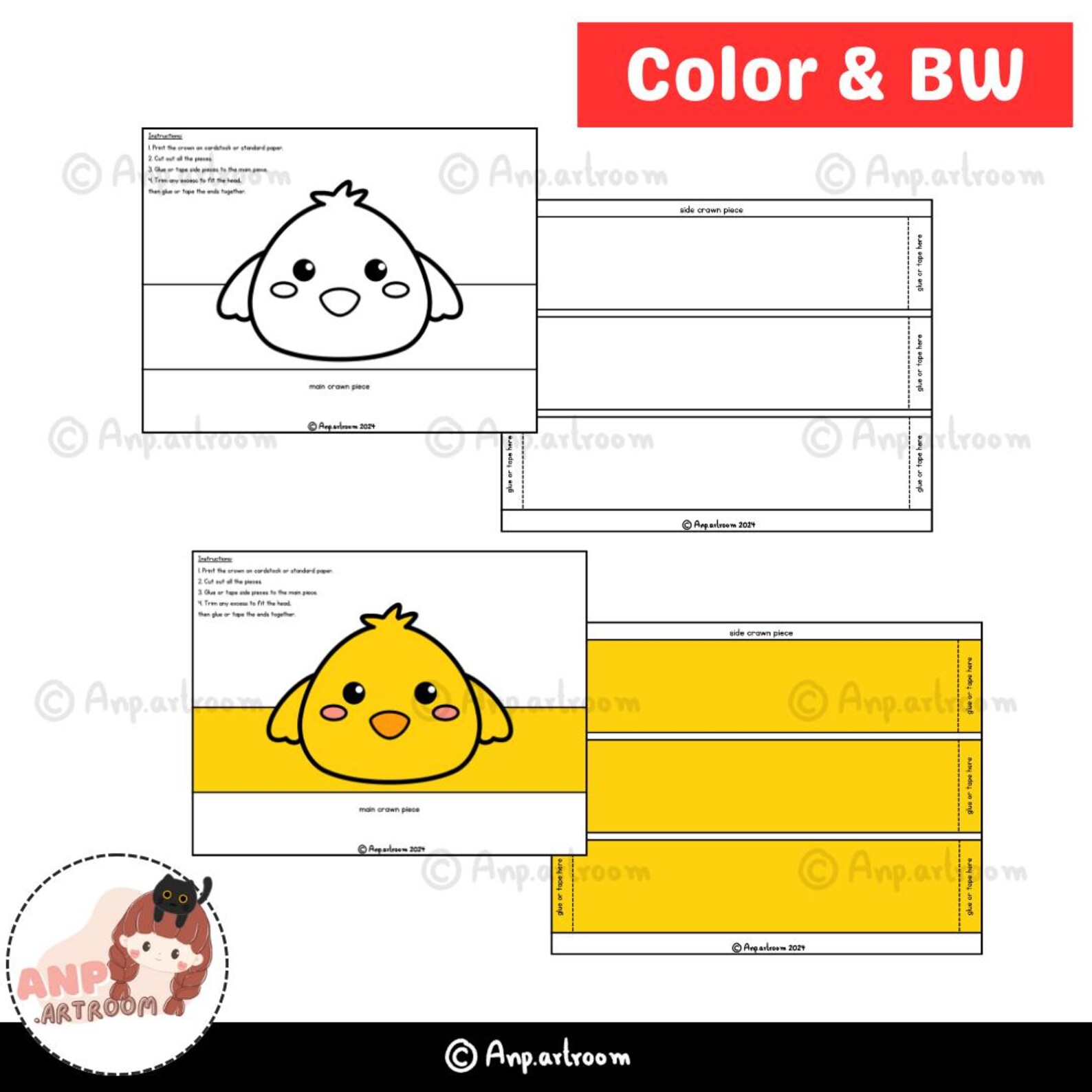 Chicken Headband - Animal Paper Hat & Crown - DIY Coloring Activity ...