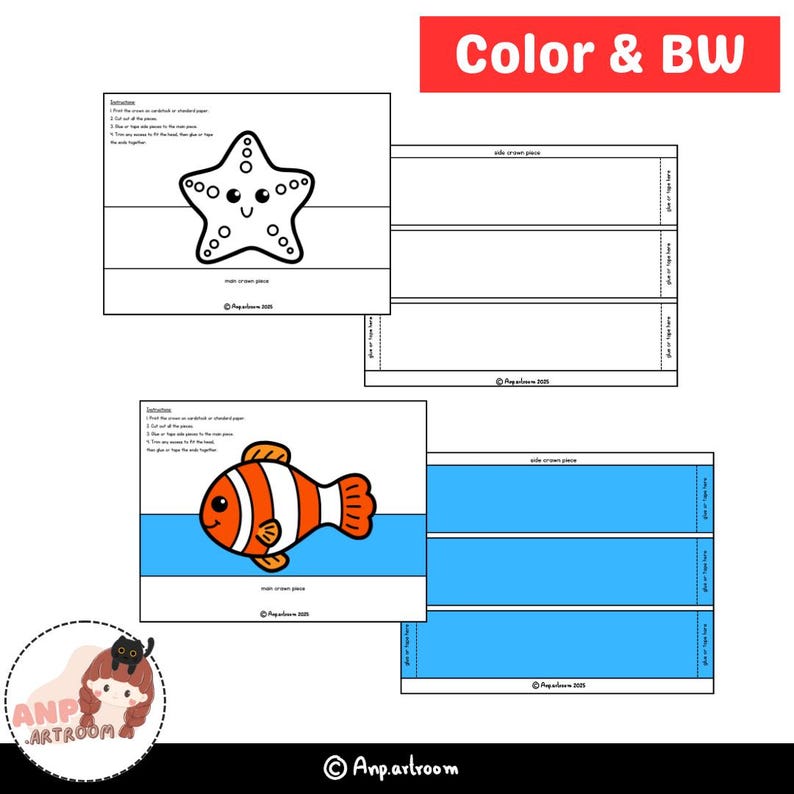 Clownfish Headband - Animal Paper Hat & Crown - DIY Coloring Activity ...