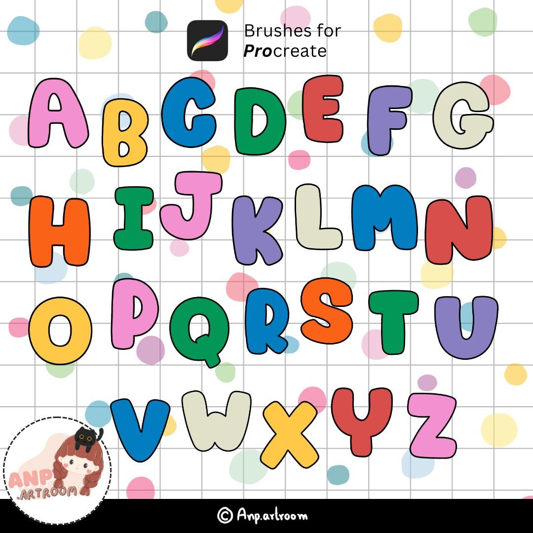Procreate Alphabet & Number Brush Stamps: Handwritten Doodle Font ...