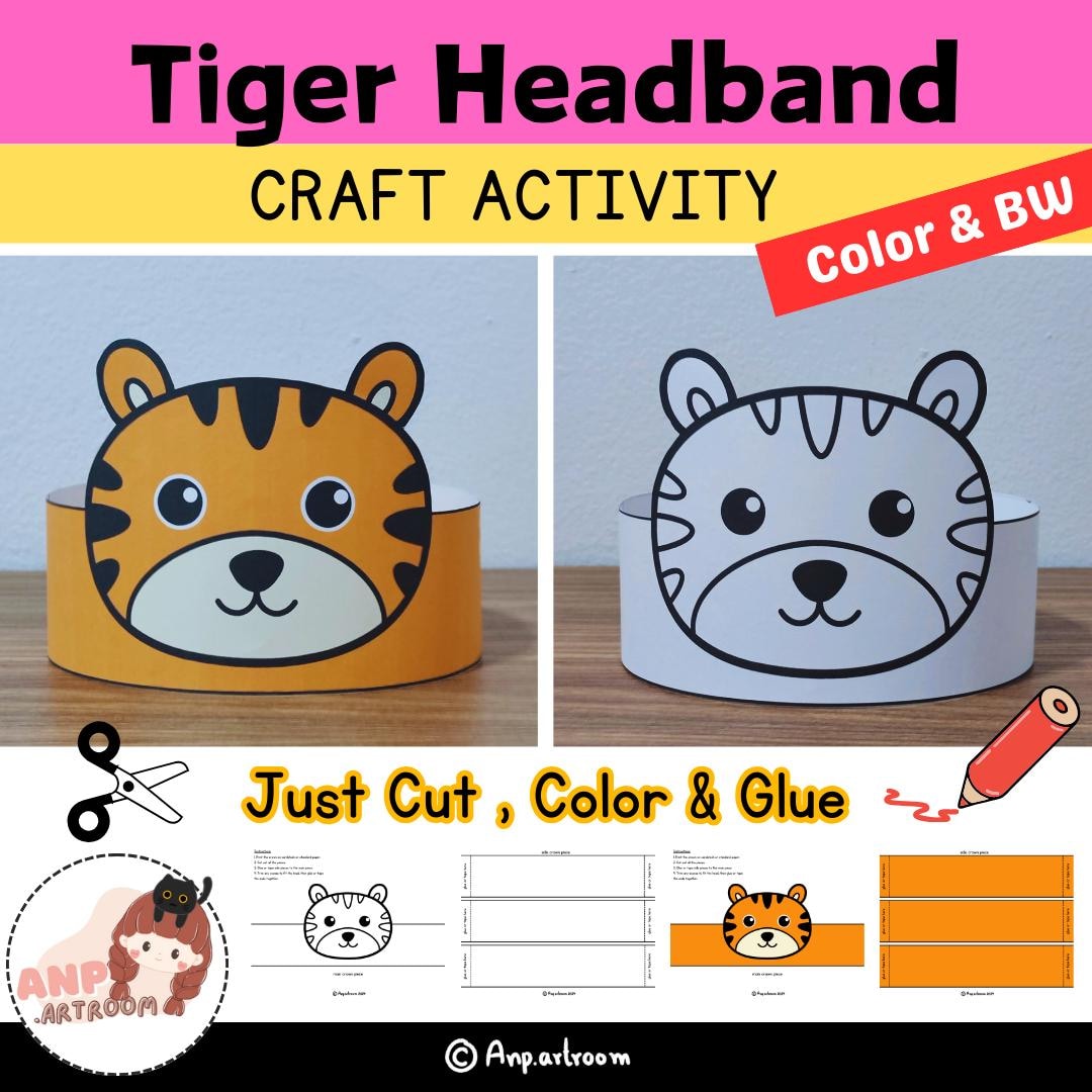 Tiger Headband - Animal Paper Hat & Crown - DIY Coloring Activity ...