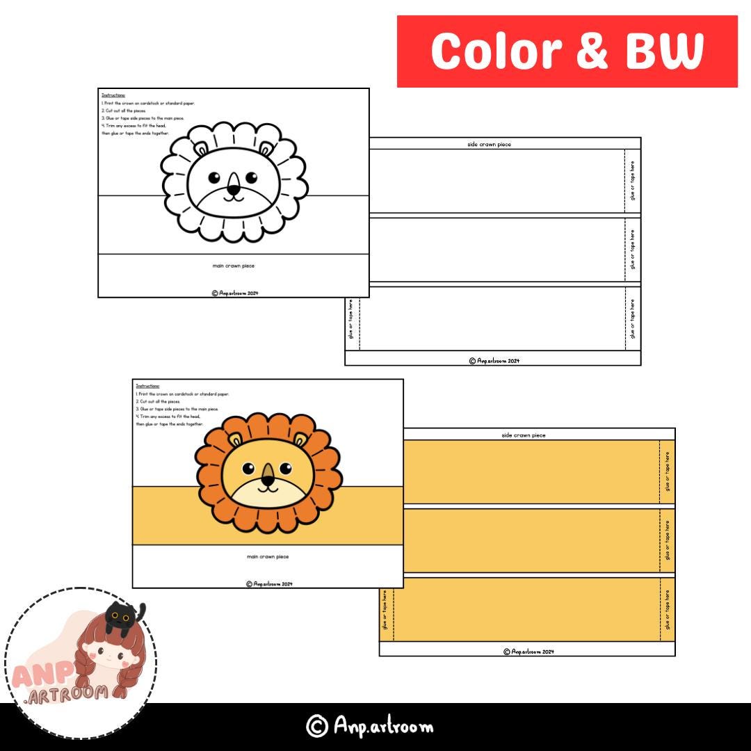 Lion Headband - Animal Paper Hat & Crown - DIY Coloring Activity ...