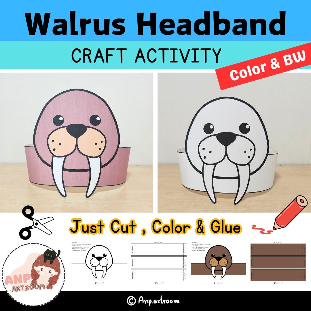 Walrus Headband - Animal Paper Hat & Crown - DIY Coloring Activity ...