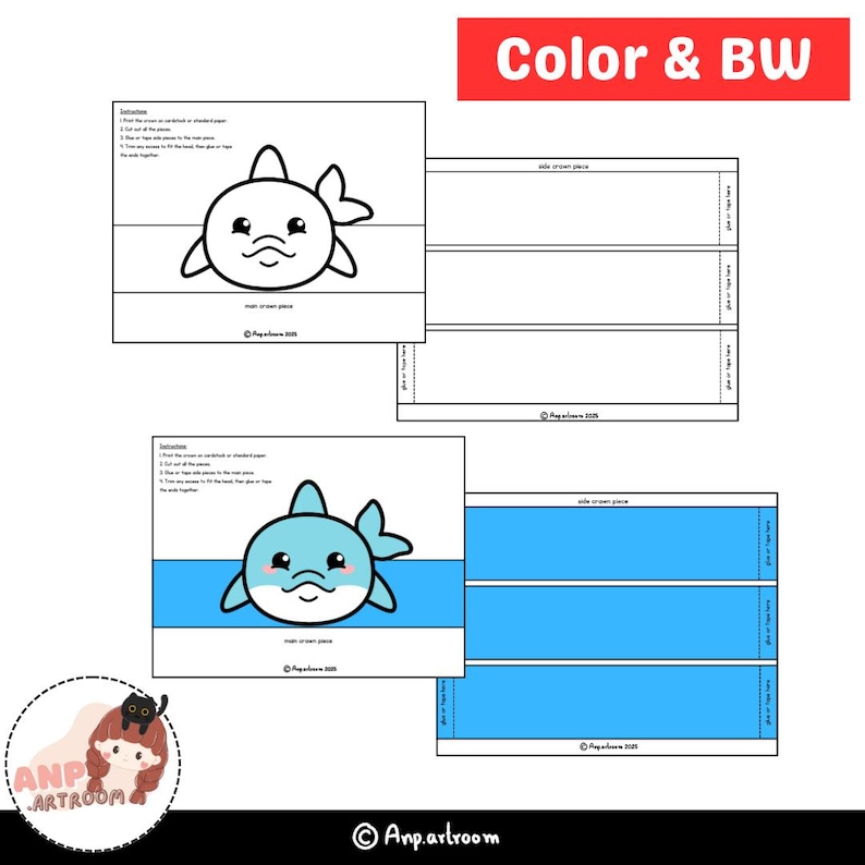 Dolphin Headband - Animal Paper Hat & Crown - DIY Coloring Activity ...