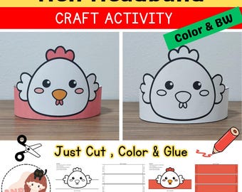 Chicken Paper Crown, Animal Paper Hat for Kids, Instant Download Paper ...