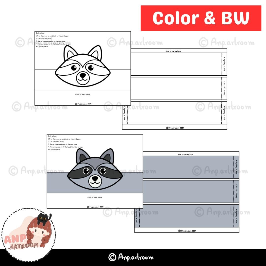 Raccoon Headband - Animal Paper Hat & Crown - DIY Coloring Activity ...