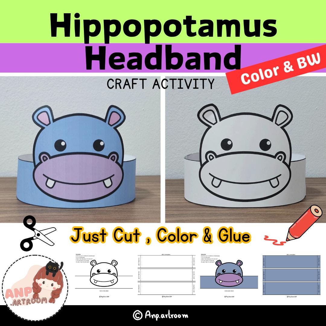 Hippopotamus Headband - Animal Paper Hat & Crown - DIY Coloring ...