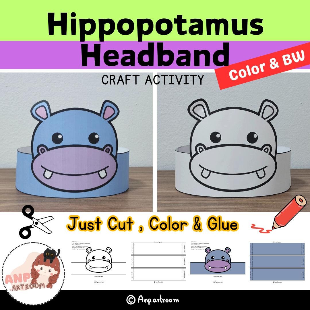 Hippopotamus Headband - Animal Paper Hat & Crown - DIY Coloring ...
