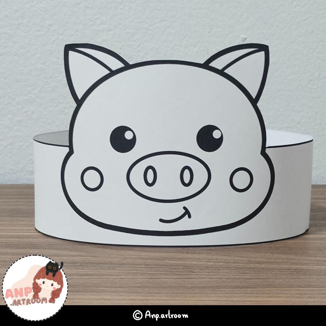 Pig Headband - Animal Paper Hat & Crown - DIY Coloring Activity Costume ...