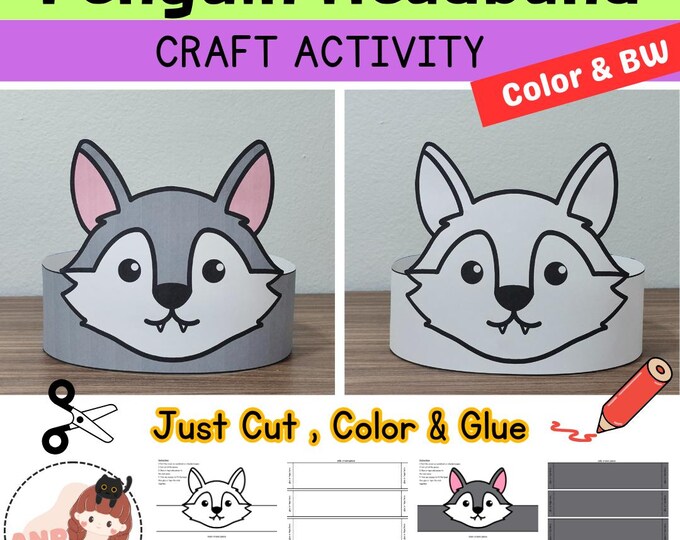 Wolf Paper Crown Coloring Printable Kids Craft Wolf Woodland Birthday ...