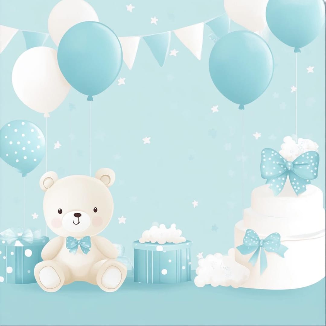 Baby Shower Clipart - Blue Teddy Bear, Balloons, Cake, and Gifts ...