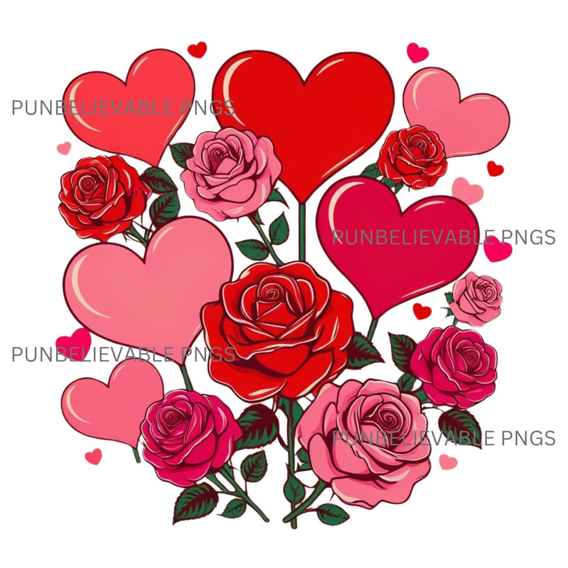 Valentines Day Bouquet of Roses & Hearts PNG - Etsy