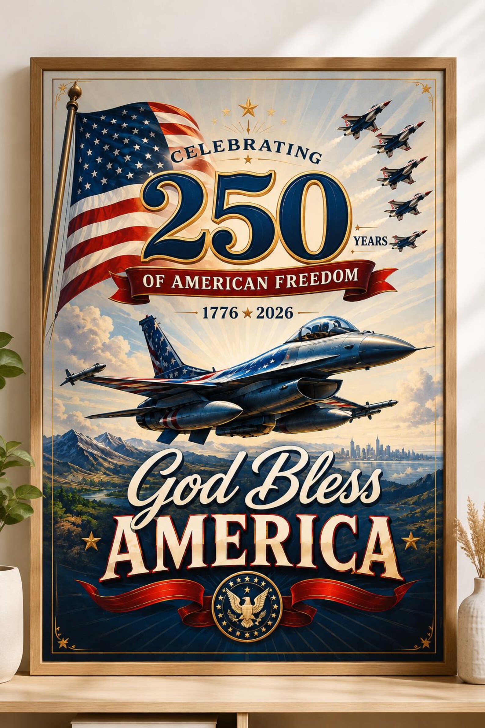America 250 Patriotic Aviation Print, God Bless America Wall Art ...