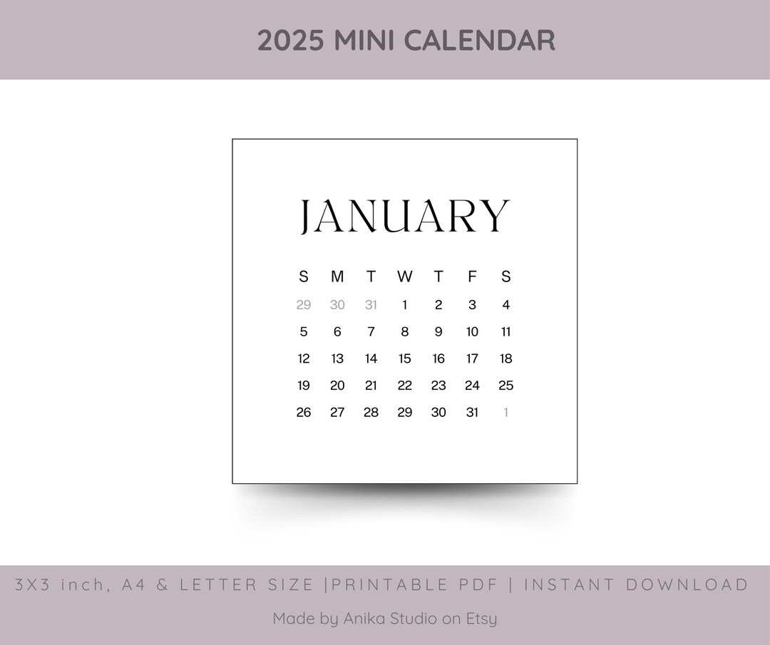 Calendário Mini Imprimível 2025, Cartões Mini Calendário Calendário ...