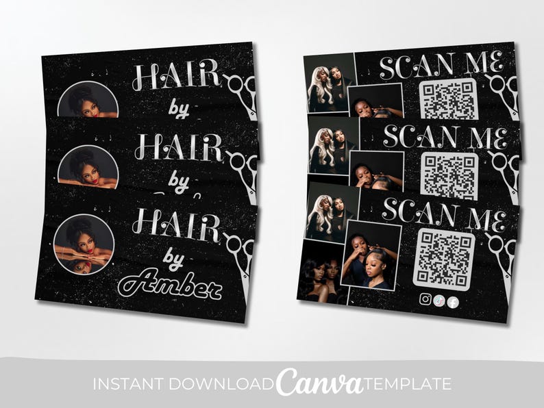 Modern Silver QR Code Business Card Template, Hair Salon (canva) - Etsy