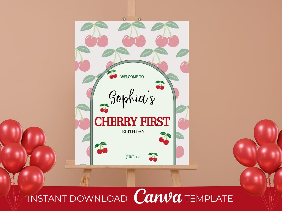 Cherry First Birthday Welcome Sign, Cherry Theme 1st Birthday Welcome ...