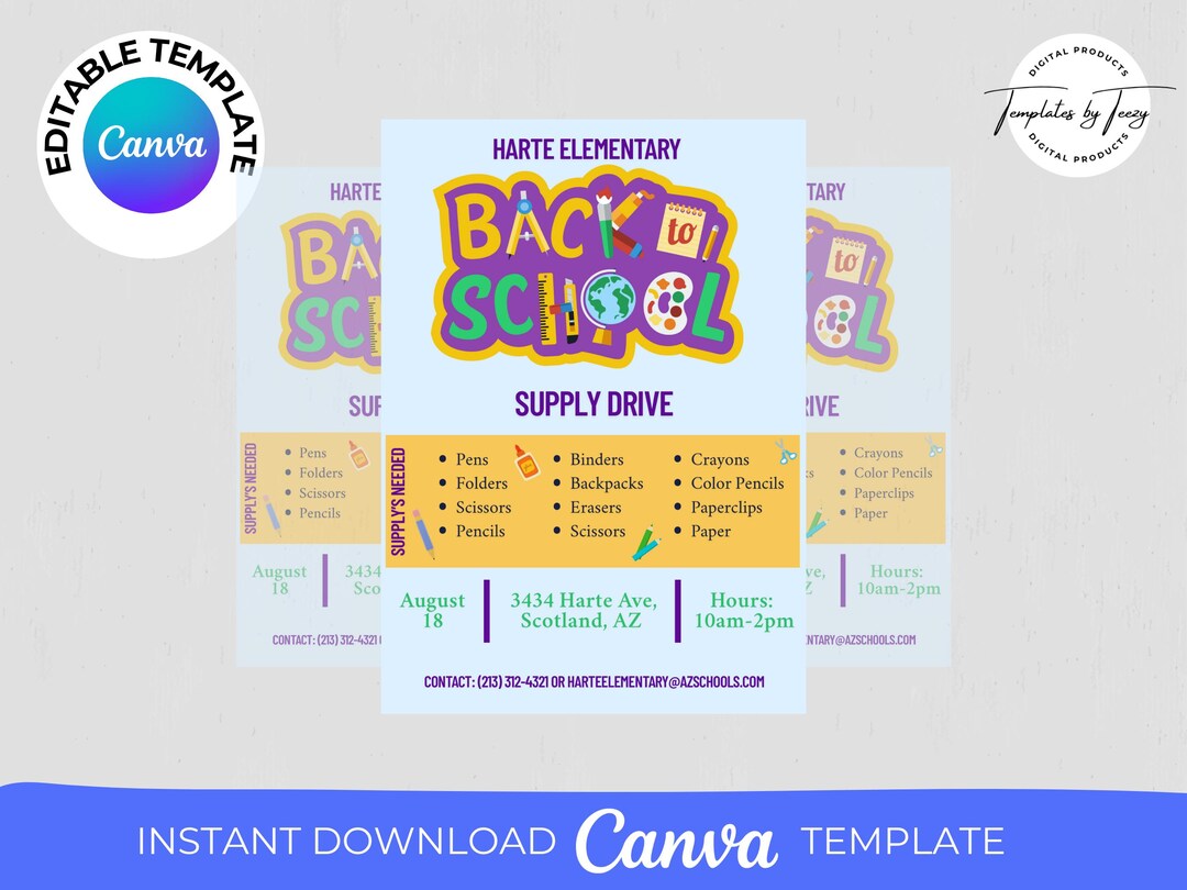Back to School Supply Drive Flyer, Back 2 School Drive Giveaway, Back ...
