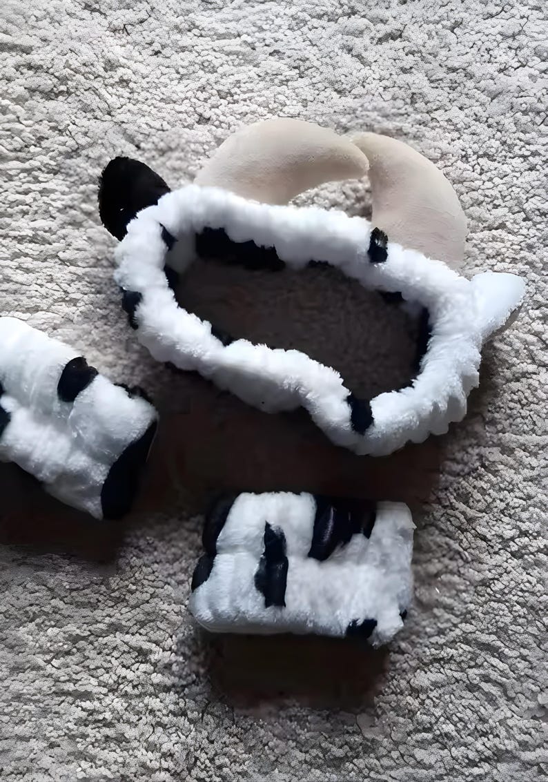 Cow Print Plush Headband and Spa Wristbands Set, Soft Face Wash Band ...
