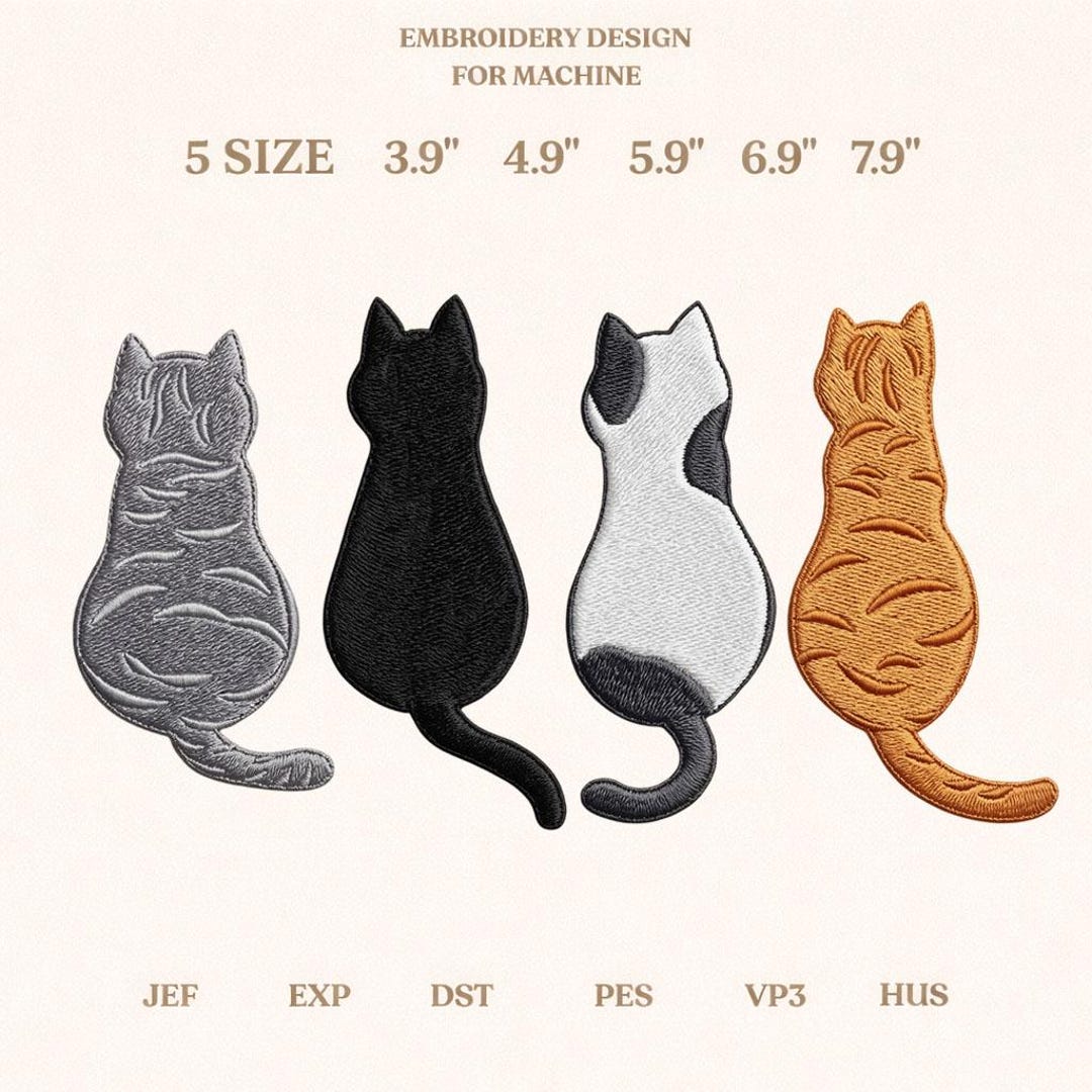 Back View Cats Embroidery Design, Instant Download Dst Pes - Etsy