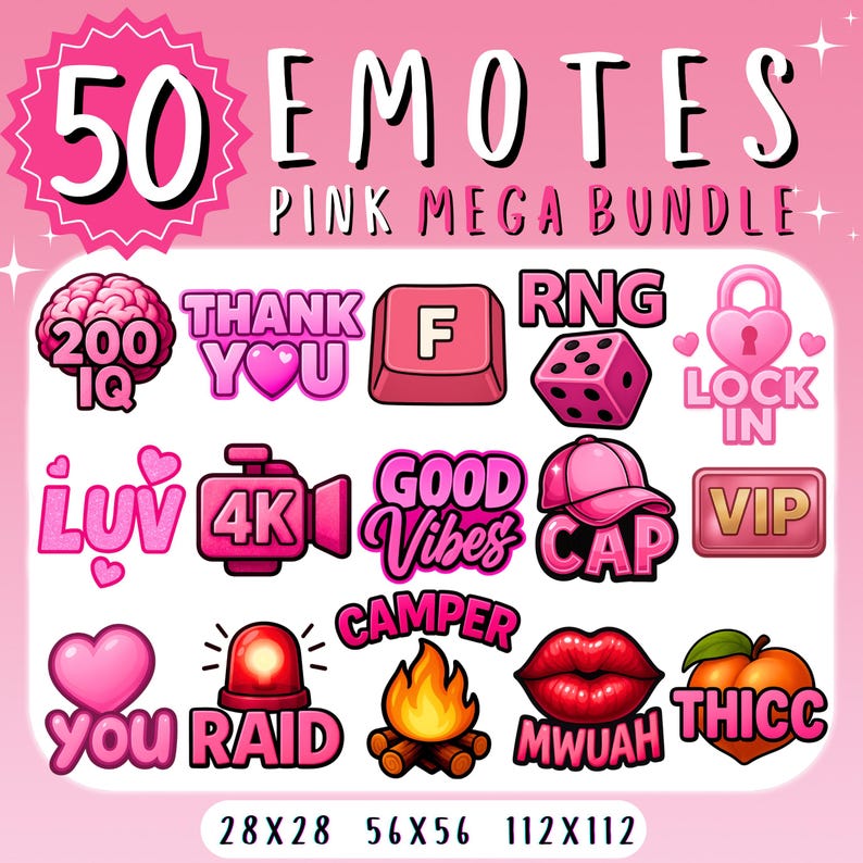 50 Pink Emotes, Mega Bundle, Twitch Pink Emote Bundle, Trendy Emotes ...