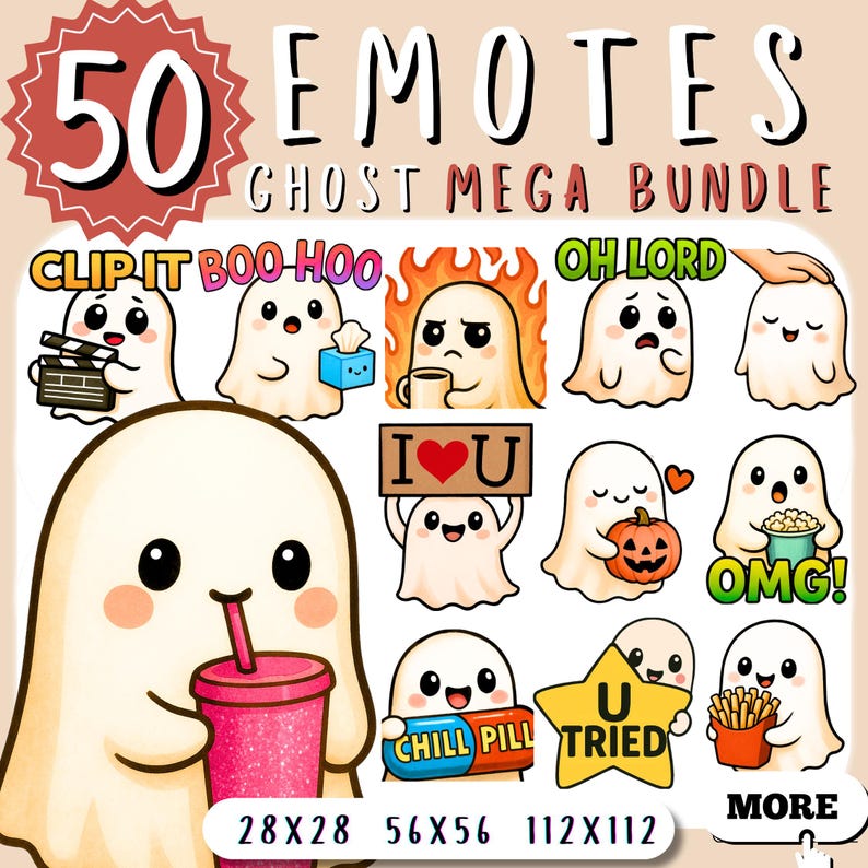 50 Ghost Emotes, Mega Bundle, Twitch Ghost Emote Bundle, Trendy Emotes ...