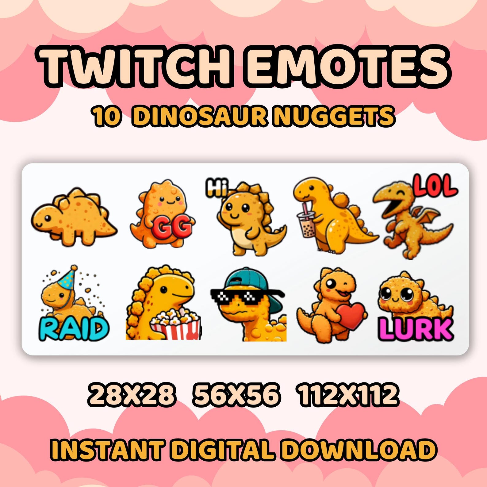 Dinosaur Nugget Twitch Emote Pack, 10 Dino Nugget Emotes, Cute, Funny ...