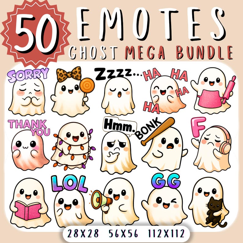 50 Ghost Emotes, Mega Bundle, Twitch Ghost Emote Bundle, Trendy Emotes ...