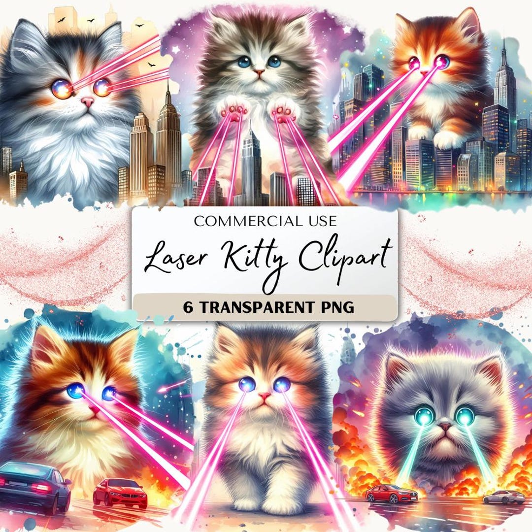 Laser Kitty Clipart Png Bundle, Funny Kitten Clipart, Kitty Clipart ...