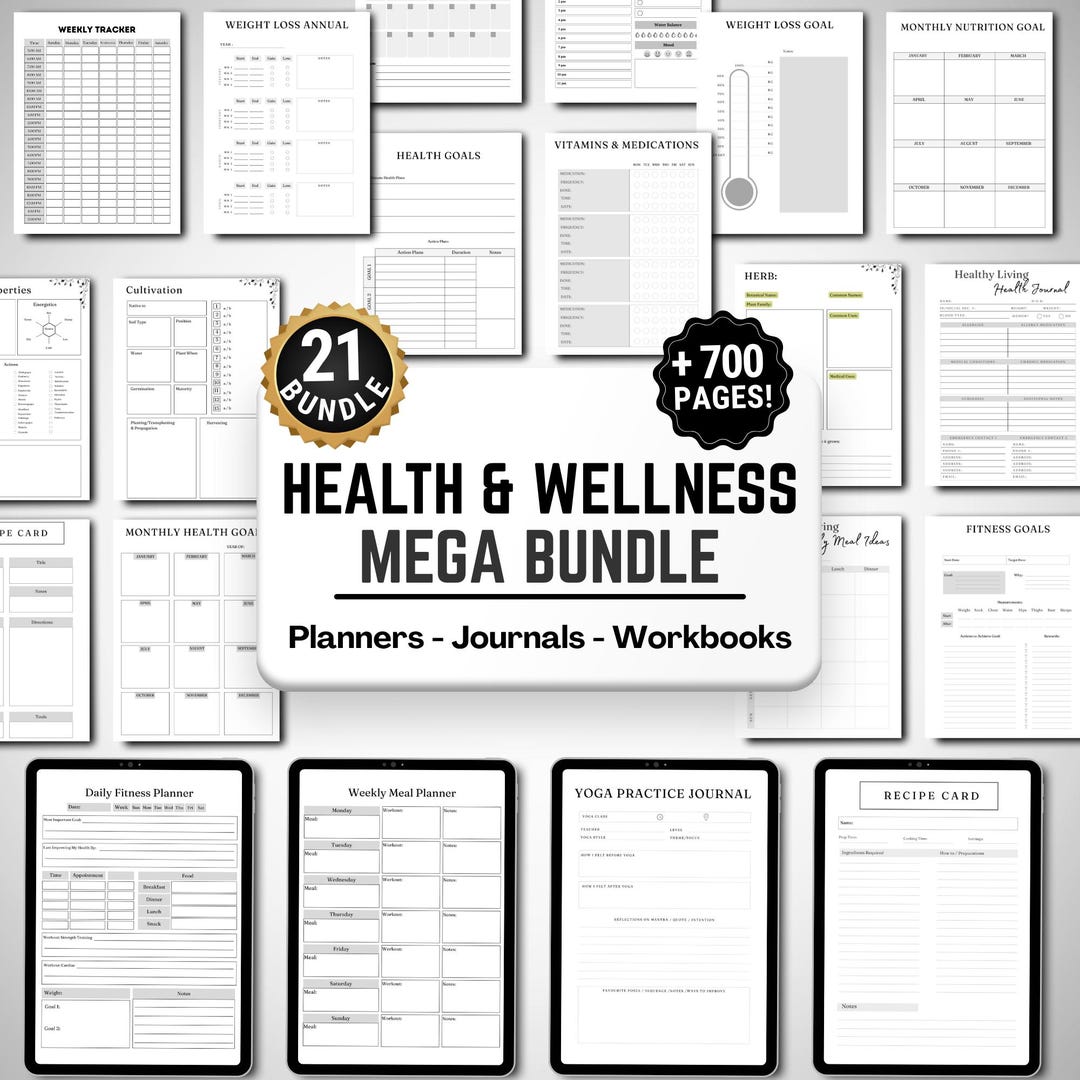 Health & Wellness Planner Bundle | Fitness Tracker, Meal Planner, Self ...