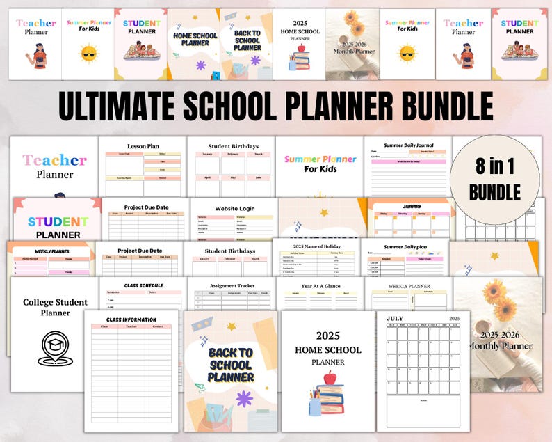 2026 School Planner Bundle, Student Organizer, Homework Tracker, Study ...