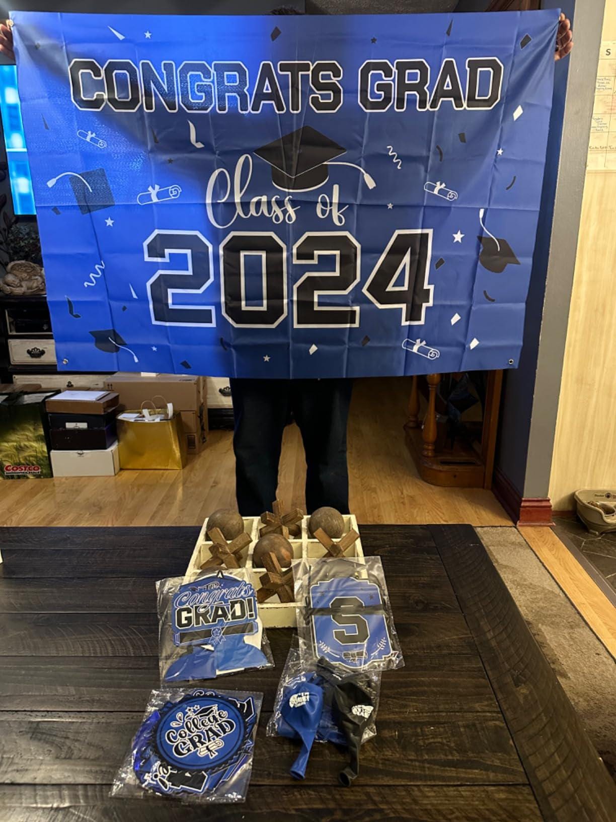 Graduation Decorations 2025 Blue or Black Set - Congrats Grad Banner ...