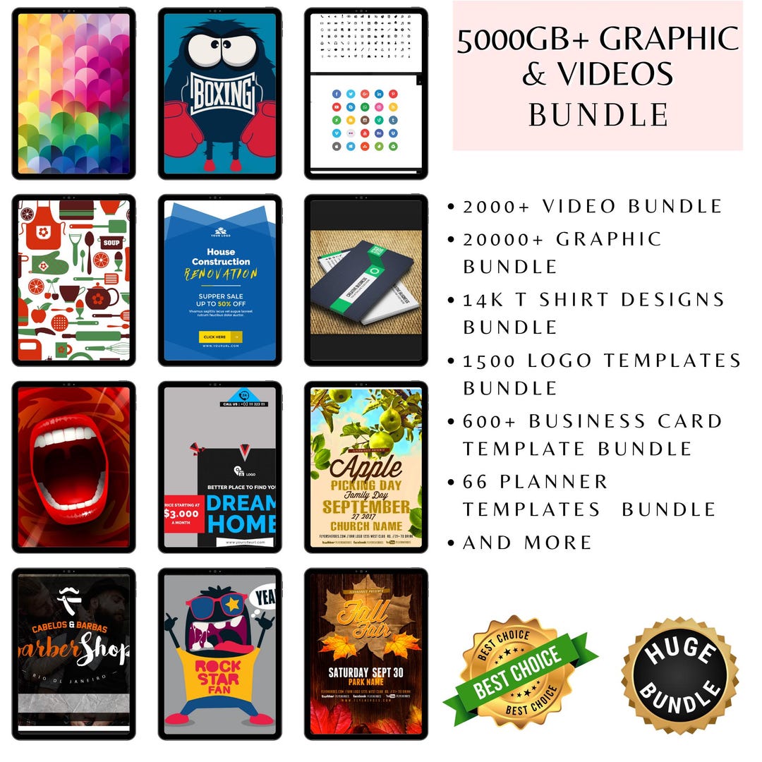 Mega Graphic & Video Bundle | 20K Graphics, 2K Videos, 14K T-shirts ...