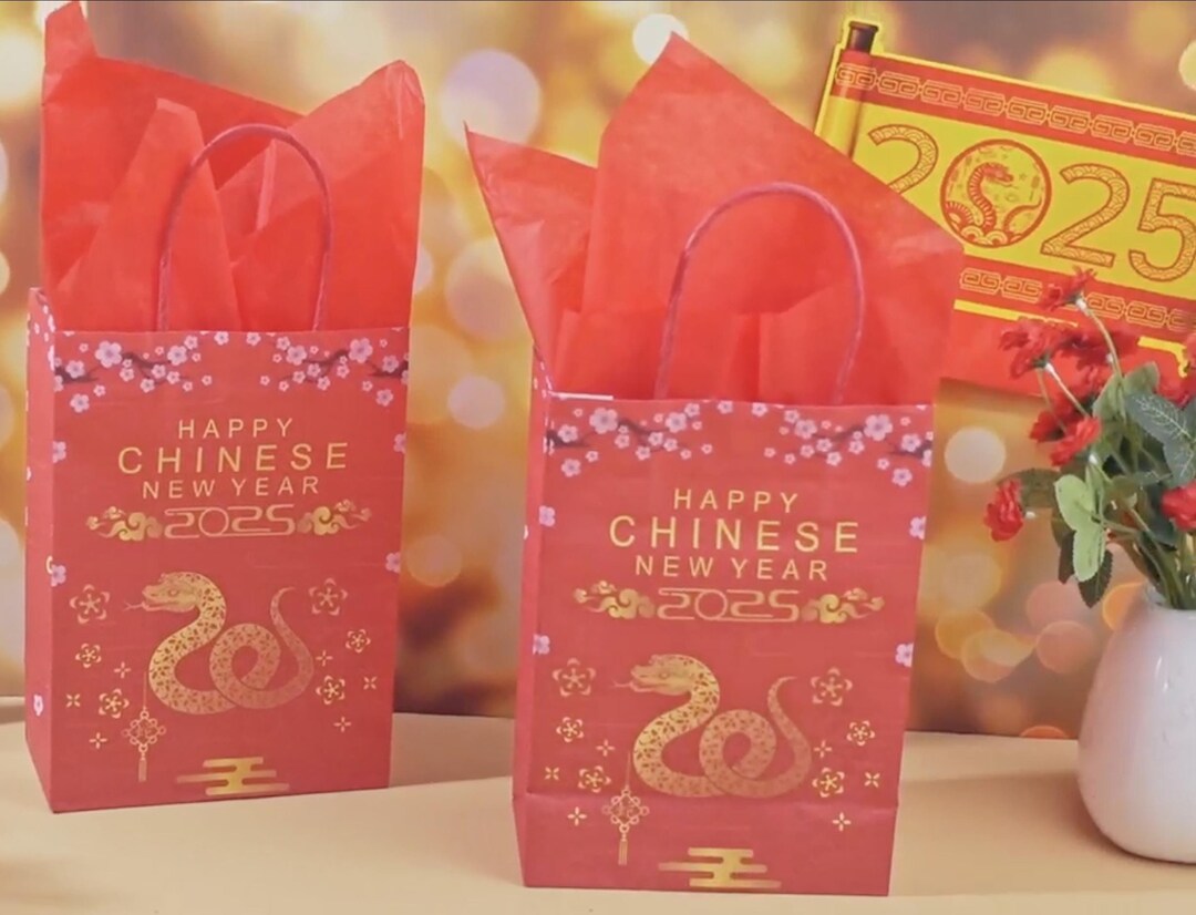 20 Chinese New Year Gift Bags With Tissue Paper, 2025 Year of the Snake ...