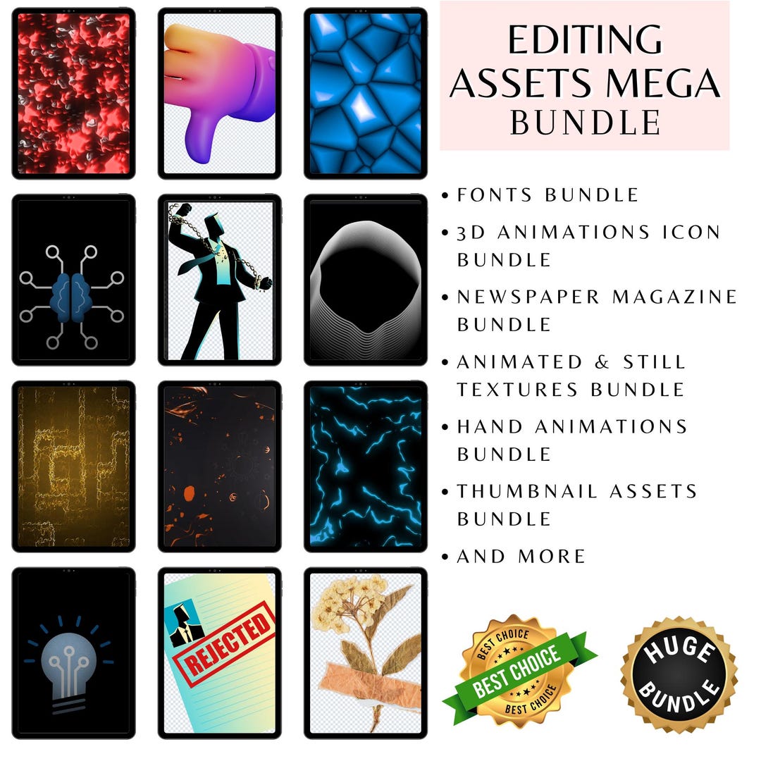 Editing Assets Mega Bundle | Animation Icons, Fonts, Textures ...