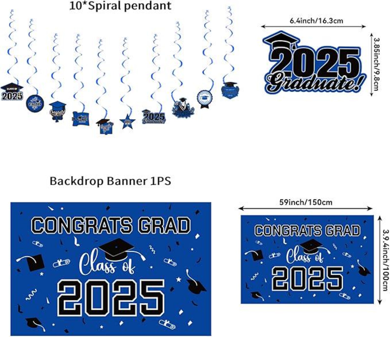Graduation Decorations 2025 Blue or Black Set - Congrats Grad Banner ...