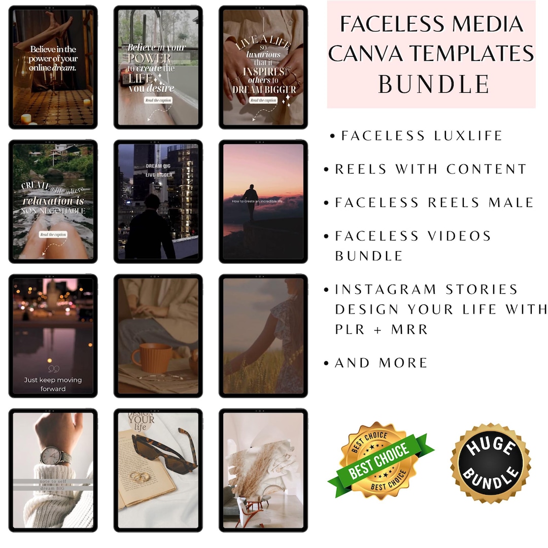 Faceless Instagram Canva Templates Bundle | Reels, Stories, Quotes, PLR ...