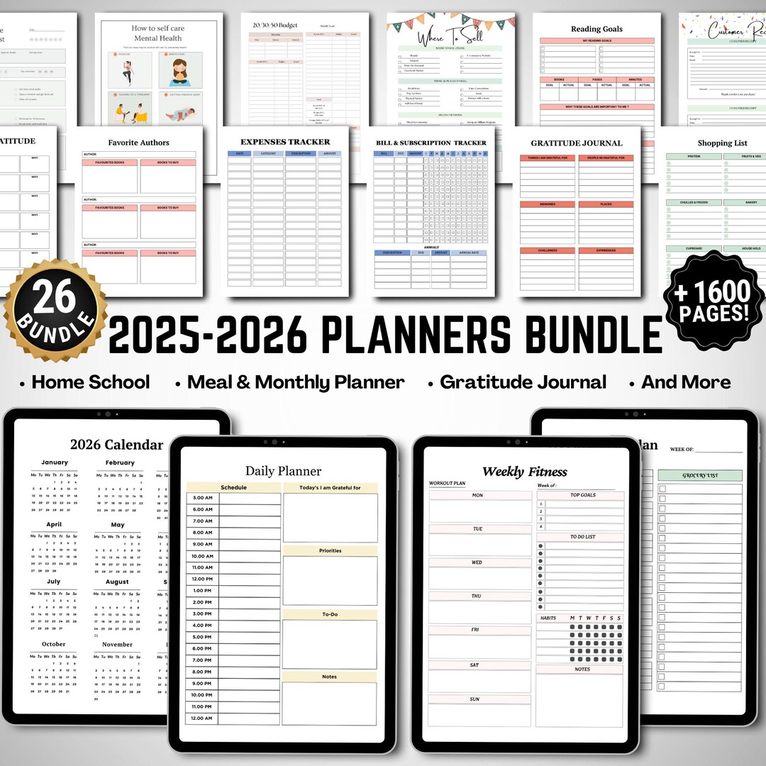 2026 2026 Planer-Bundle | Druckbarer monatlicher und wöchentlicher ...