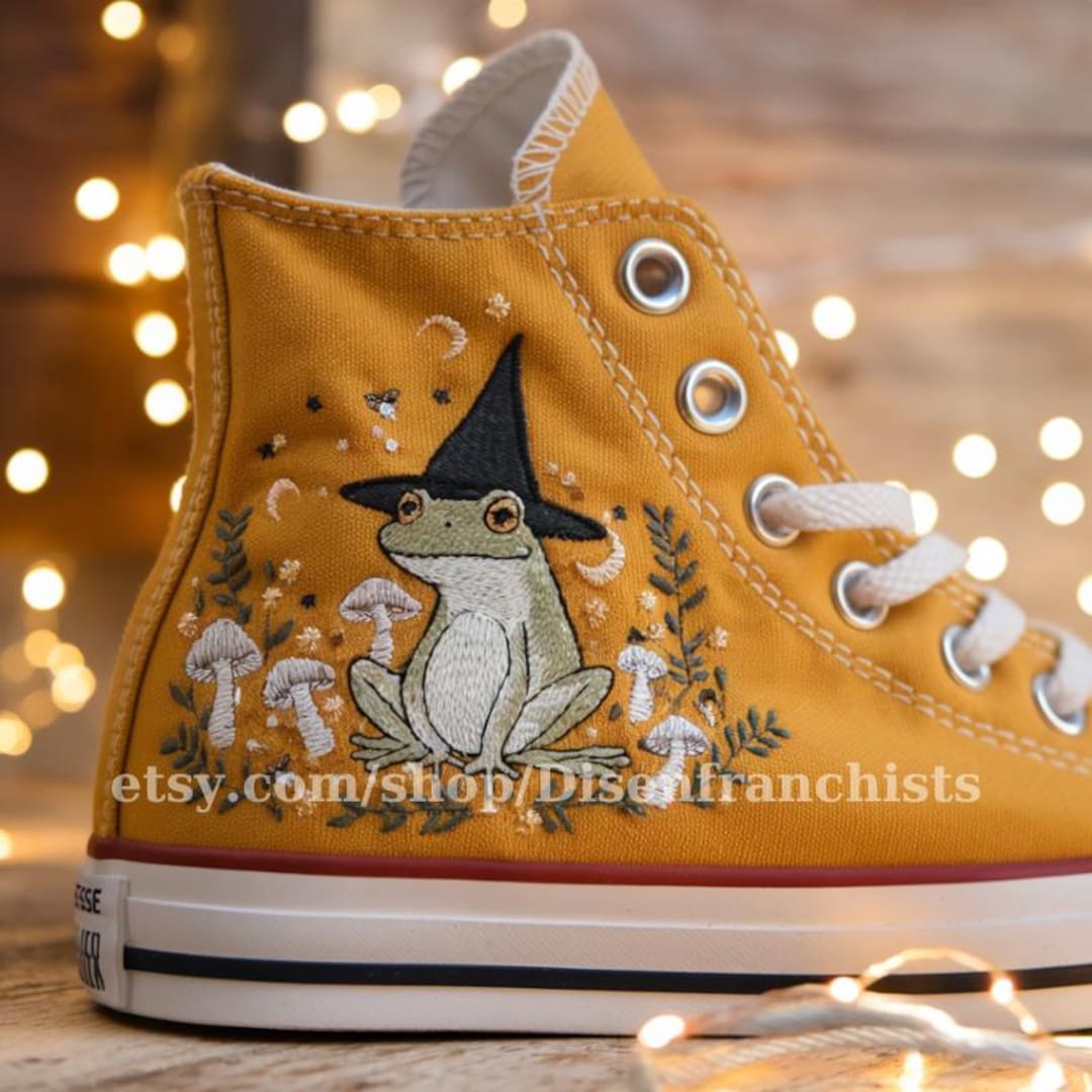Hand Embroidery Yellow Chuck Taylor High Top Converse Frog White ...