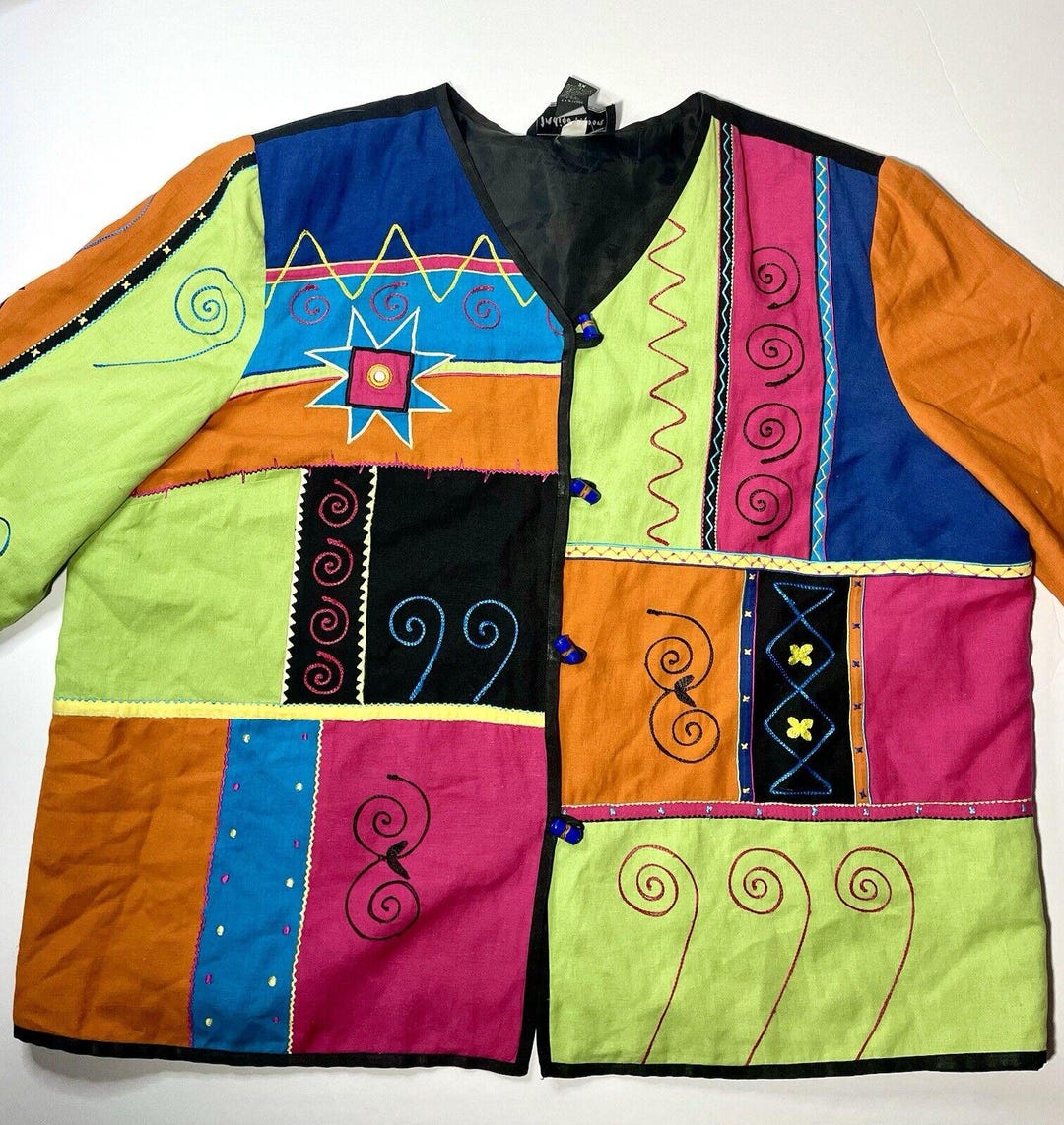 Artsy Indigo Moon Jacket Art to Wear Embroidered Patchwork Abstract ...