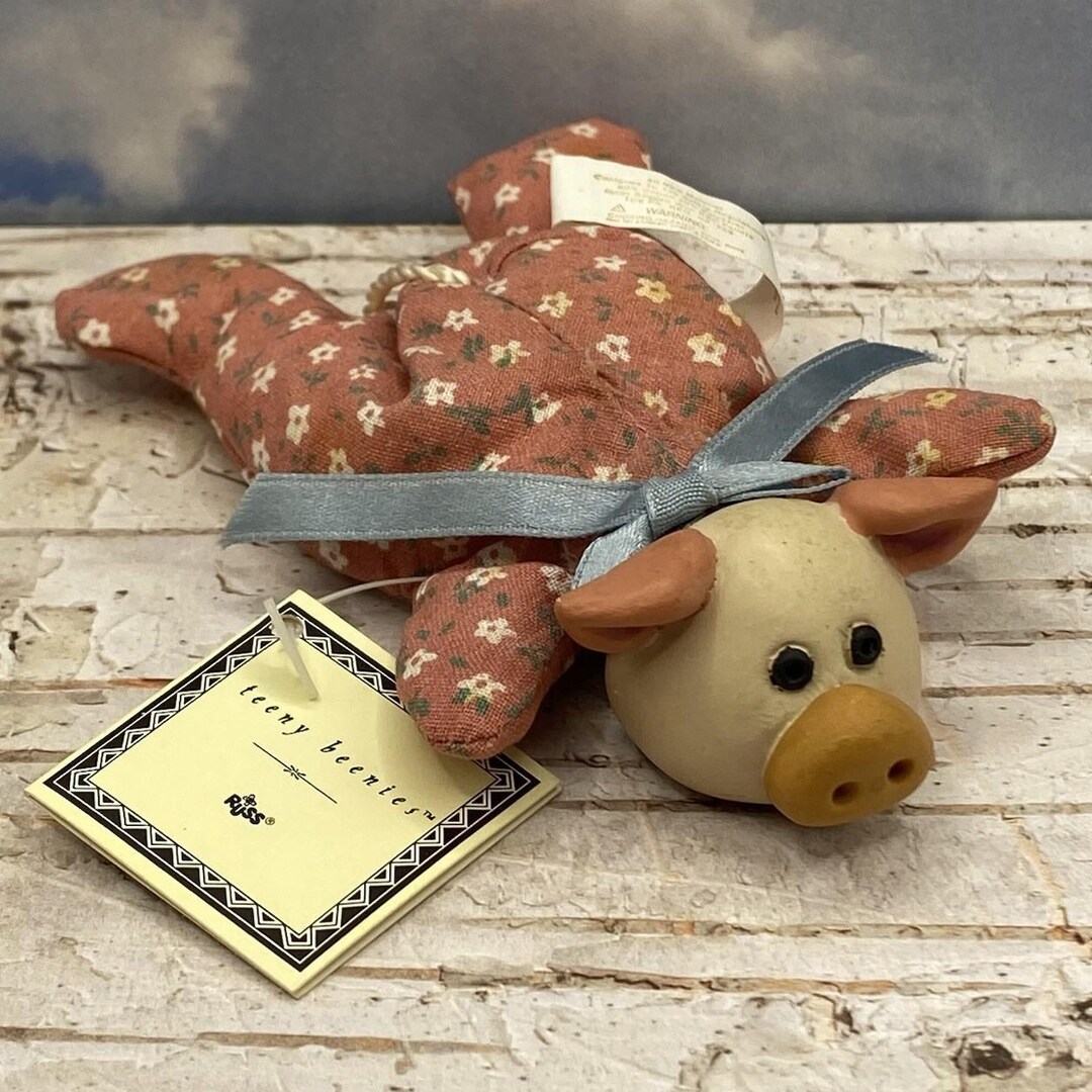 Russ Berrie Teeny Beenies Country Cow Plush 1998 – Vintage Black White ...