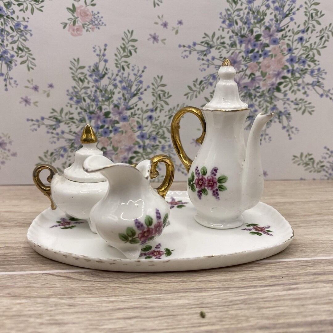 Vintage Lilac 3 Piece Mini Tea Set Japan Porcelain | 2.5” Tall 4” Wide ...