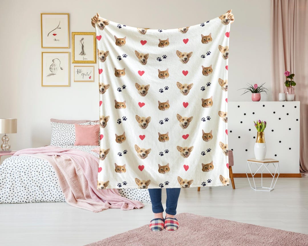 Custom Pet Photo Blanket, Personalized Dog and Cat Face Throw, Pet ...