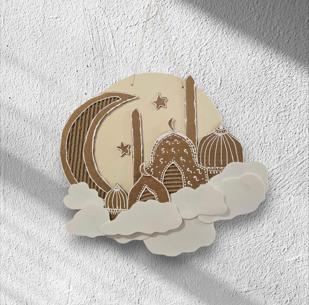 Handmade Mosque Wall Decor – Wooden Islamic Art, Ramadan Cloud Design ...