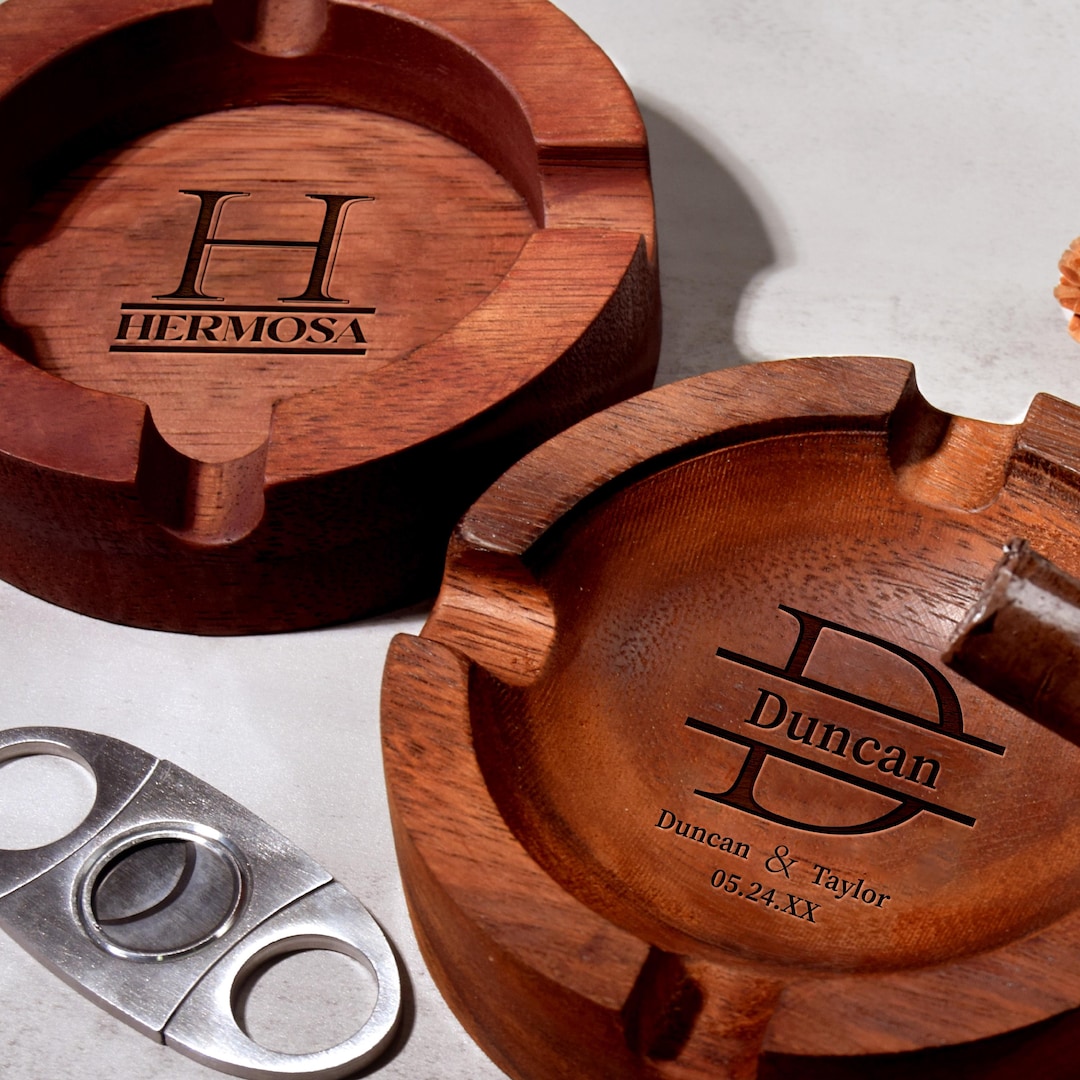 Personalized Cigar Ashtray, Walnut Cigar Ash Tray,3 Styles, Monogram ...