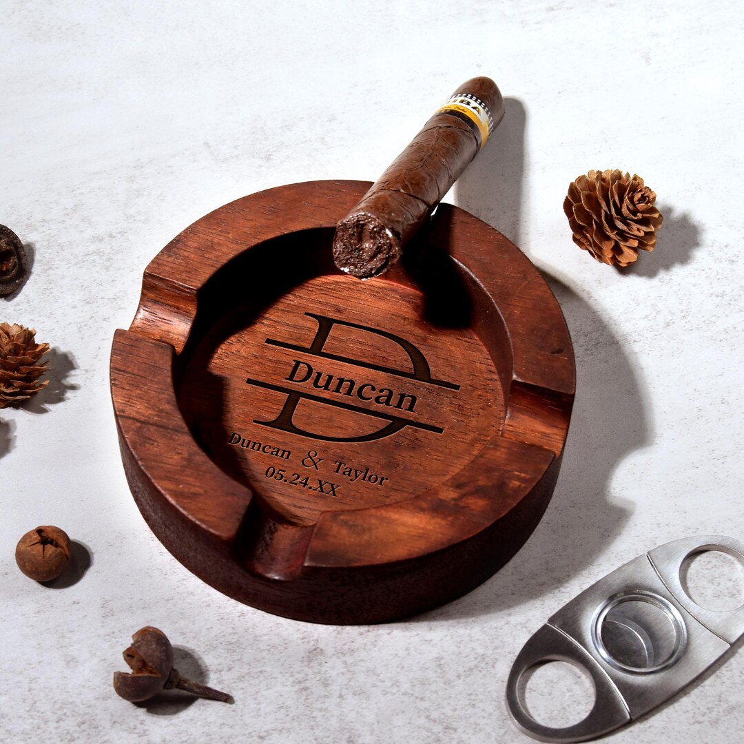 Personalized Cigar Ashtray, Walnut Cigar Ash Tray,3 Styles, Monogram ...