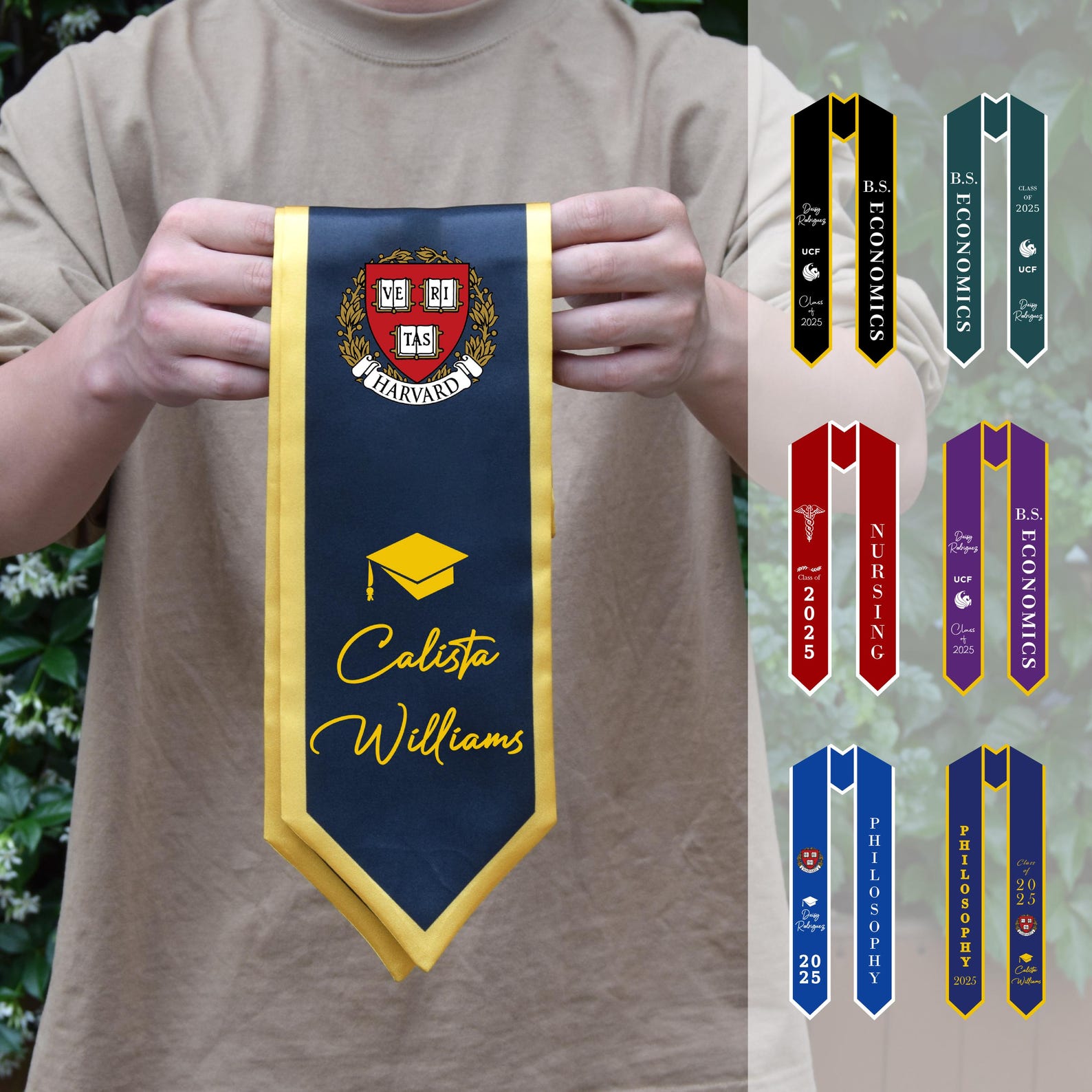 Custom Class of 2025 Stoles Graduation, Personalized Logo Text Grad ...