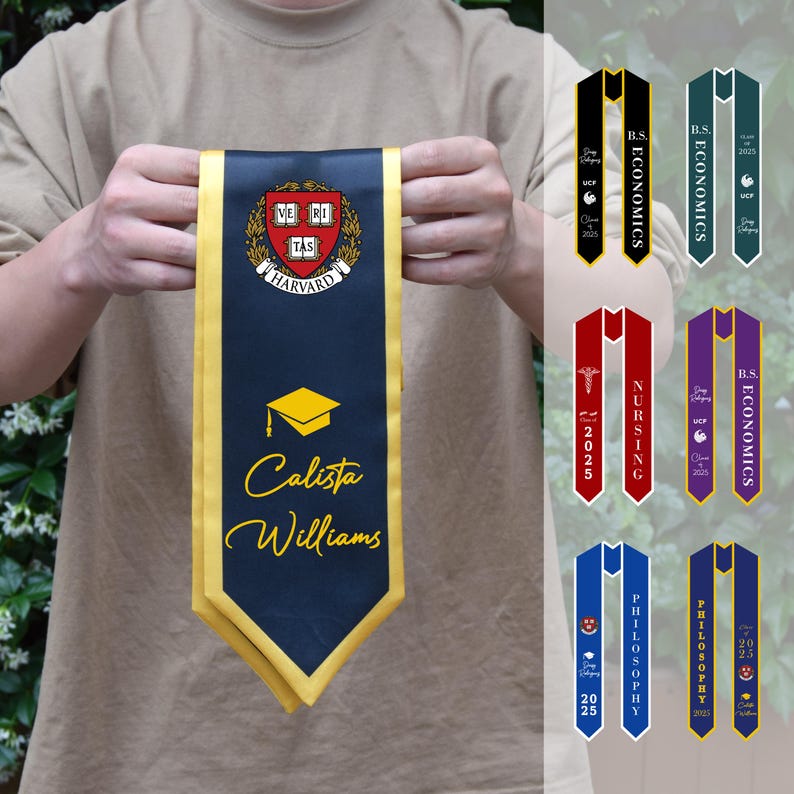 Custom Class of 2025 Stoles Graduation, Personalized Logo Text Grad ...