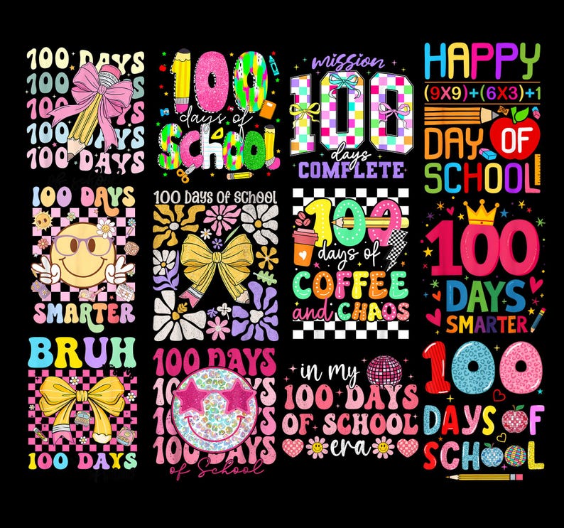 100th Day of School Png Bundle, in My 100 Days of School Png, 100 Days ...